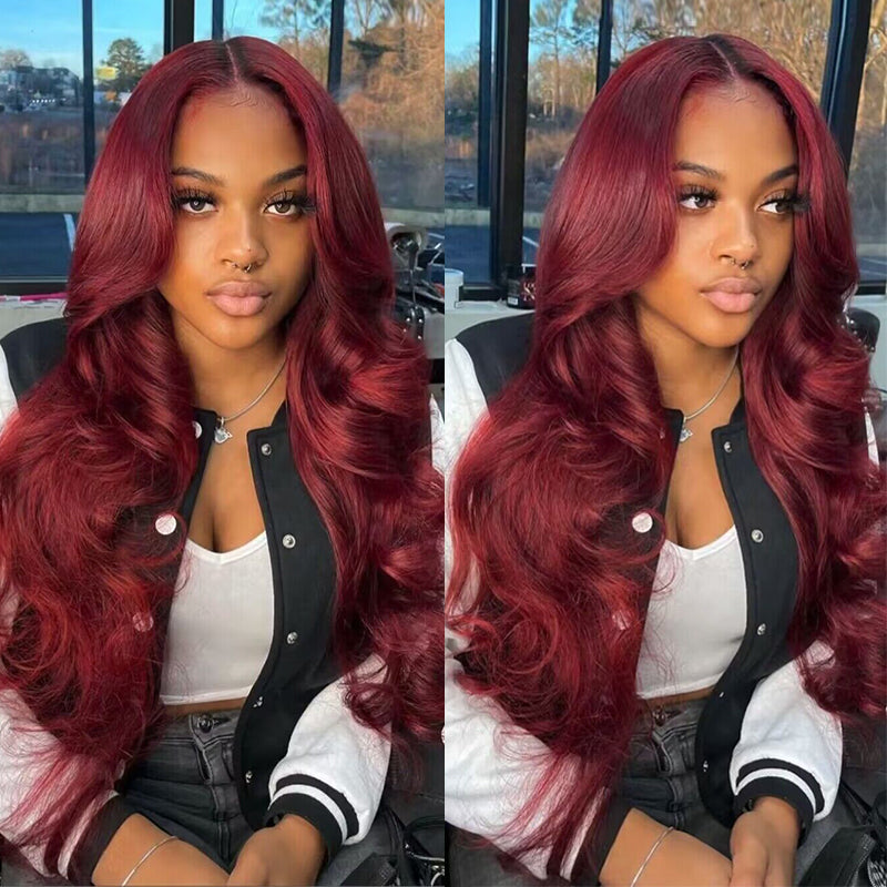 Affordable #99J Body Wave Wig Sterly Burgundy 13x6 Lace Front Human Ha ...