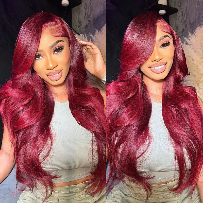 Affordable #99J Body Wave Wig Sterly Burgundy 13x6 Lace Front Human Ha ...