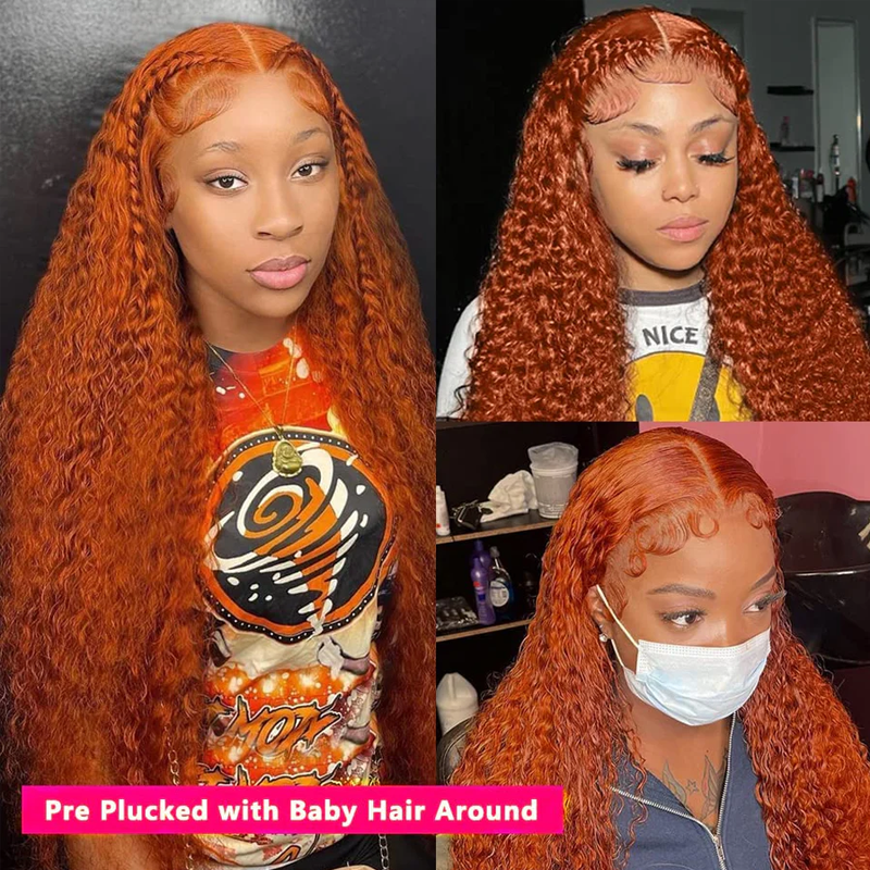 Orange Ginger Deep Wave Wig Transparent Lace Frontal Human Hair Wigs S ...