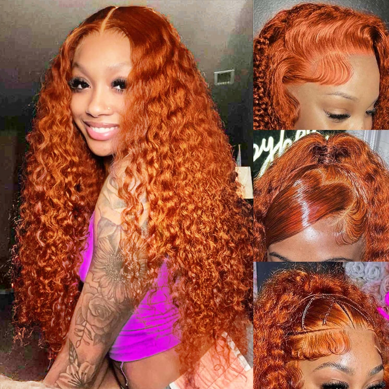 Orange Ginger Deep Wave Wig Transparent Lace Frontal Human Hair Wigs S ...