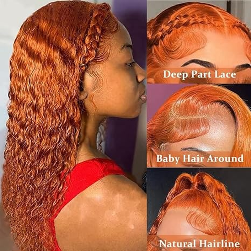 Orange Ginger Deep Wave Wig Transparent Lace Frontal Human Hair Wigs S ...