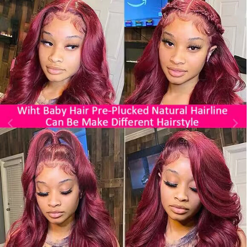 Affordable #99J Body Wave Wig Sterly Burgundy 13x6 Lace Front Human Ha ...