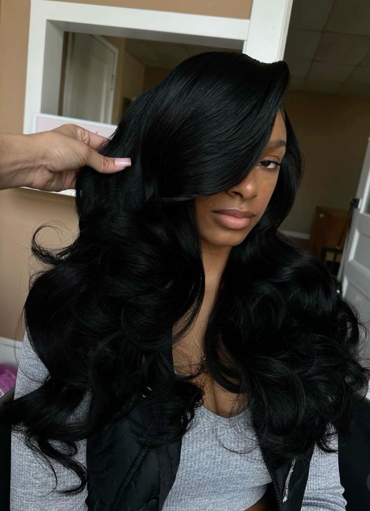#1 Jet Black Layered Cut Salon Styled 13x6 Lace Frontal Human Hair Wig ...