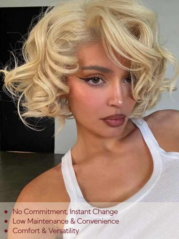 Blonde Color Pixie Cut Side Part Short Wigs Loose Body Hair Beginner F ...