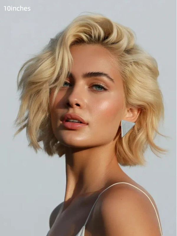 Blonde Color Pixie Cut Side Part Short Wigs Loose Body Hair Beginner F ...