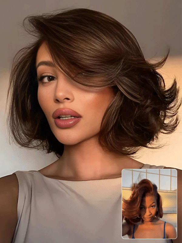 Chocolate Brown Pixie Cut Side Part Wigs Loose Body Hair Beginner Frie ...