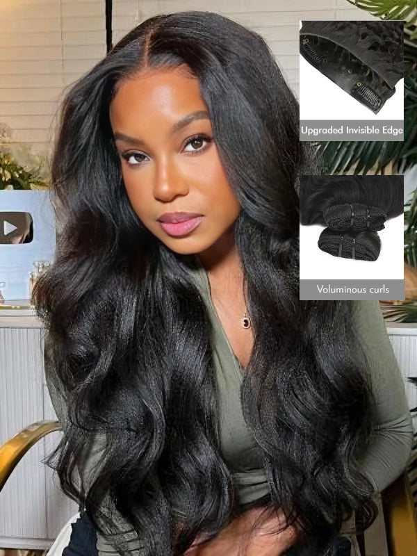 Raw Hair Clip In | Wave Yaki lnvisible Edge Clip in Hair Extensions Fo ...
