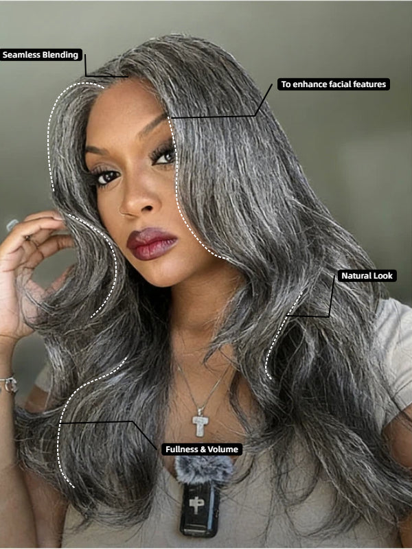 Sterly Salt and Pepper Wig Straight/Loose Body/Kinky Straight Colored ...
