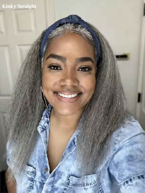 Sterly Salt and Pepper Wig Straight/Loose Body/Kinky Straight Colored ...