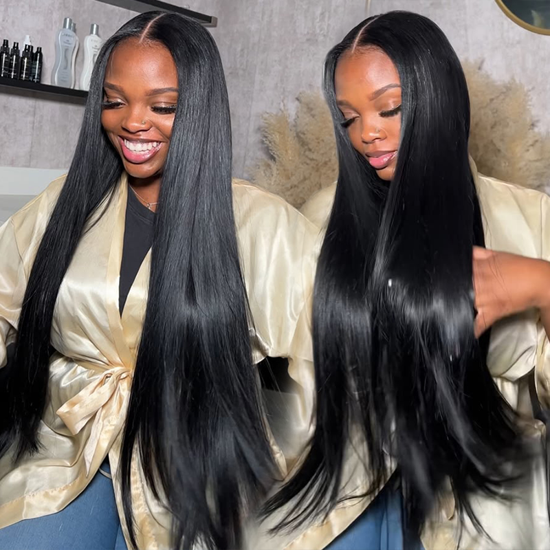 Affordable #1 Jet Black Straight Hair Wig 13x6 Lace Front Human Hair W ...