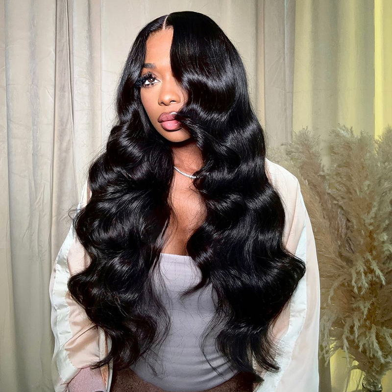 Affordable #1 Jet Black Body Wave Wig 13x6 Lace Front Human Hair Wigs ...