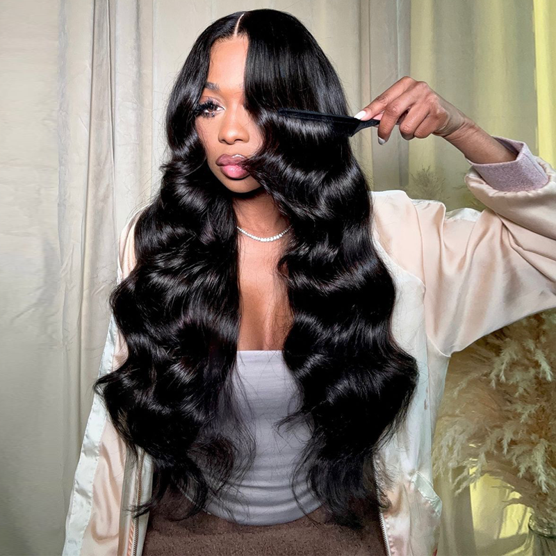 Affordable #1 Jet Black Body Wave Wig 13x6 Lace Front Human Hair Wigs ...